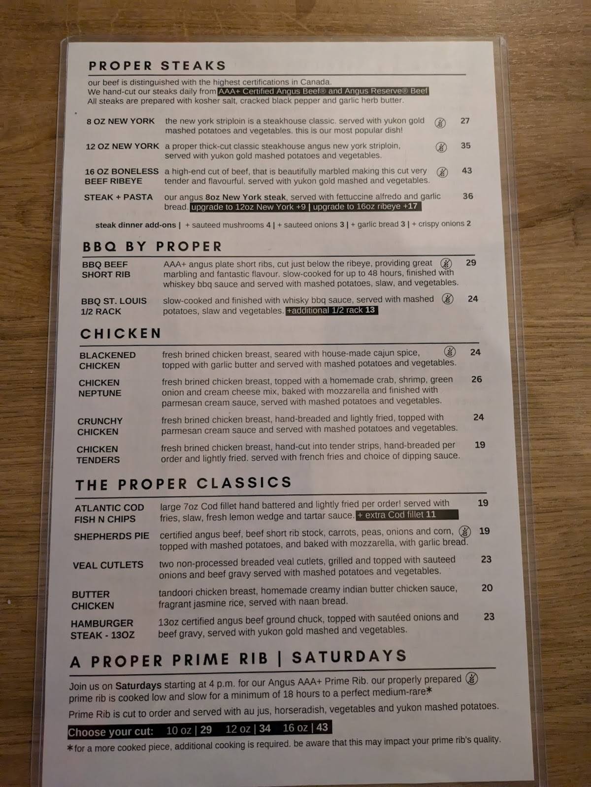 Menu at The Proper Eats & Drinks restaurant, Lloydminster
