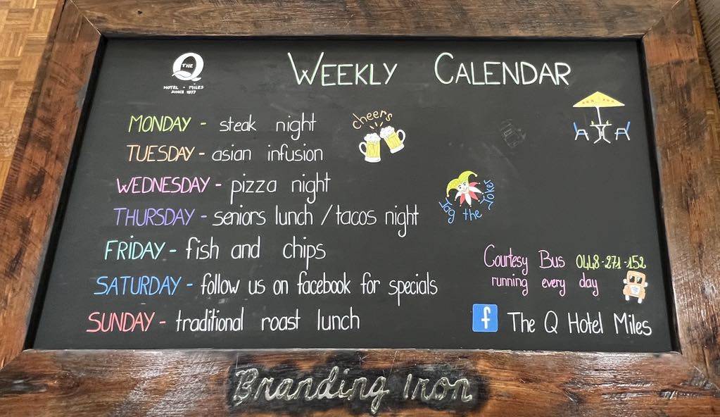 Menu at The Q Hotel Miles pub & bar, Miles