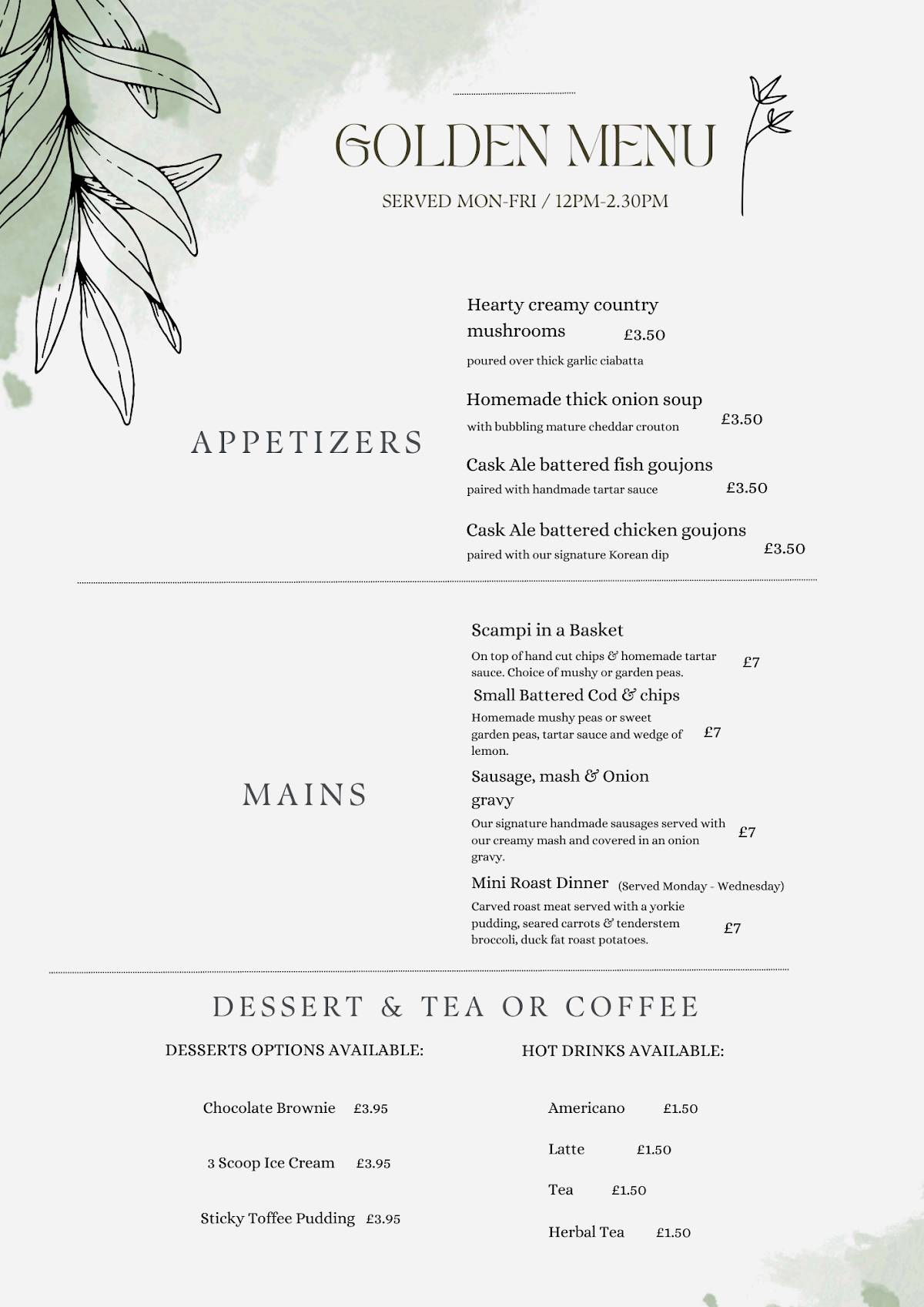 Menu at The Railway, Handforth pub & bar, Wilmslow