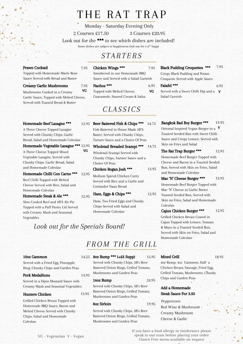 Menu at The Rat Trap pub & bar, Swindon