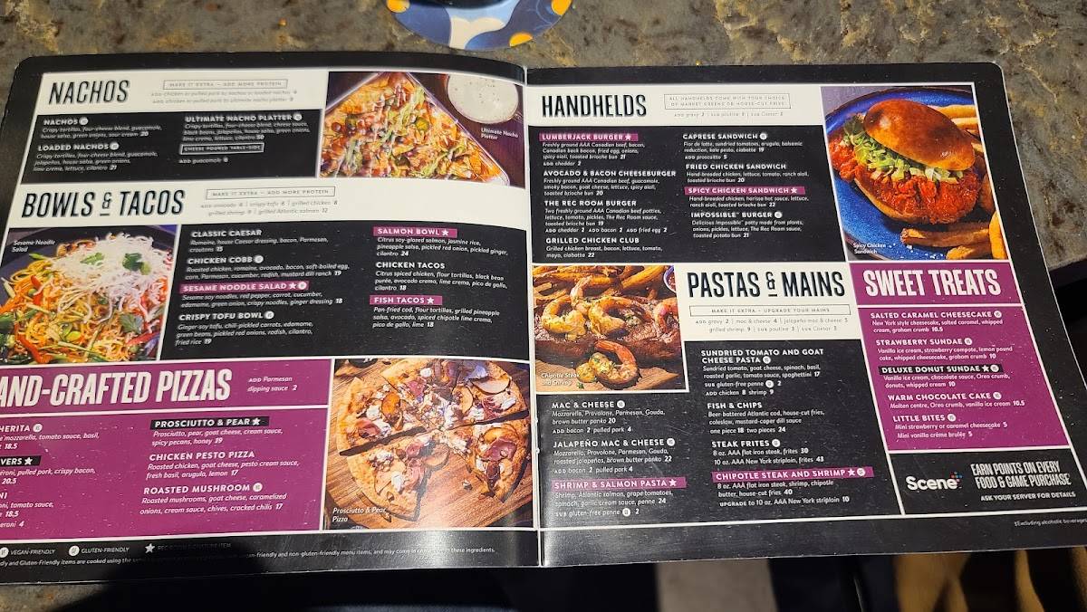 Menu at The Rec Room Roundhouse pub & bar, Toronto