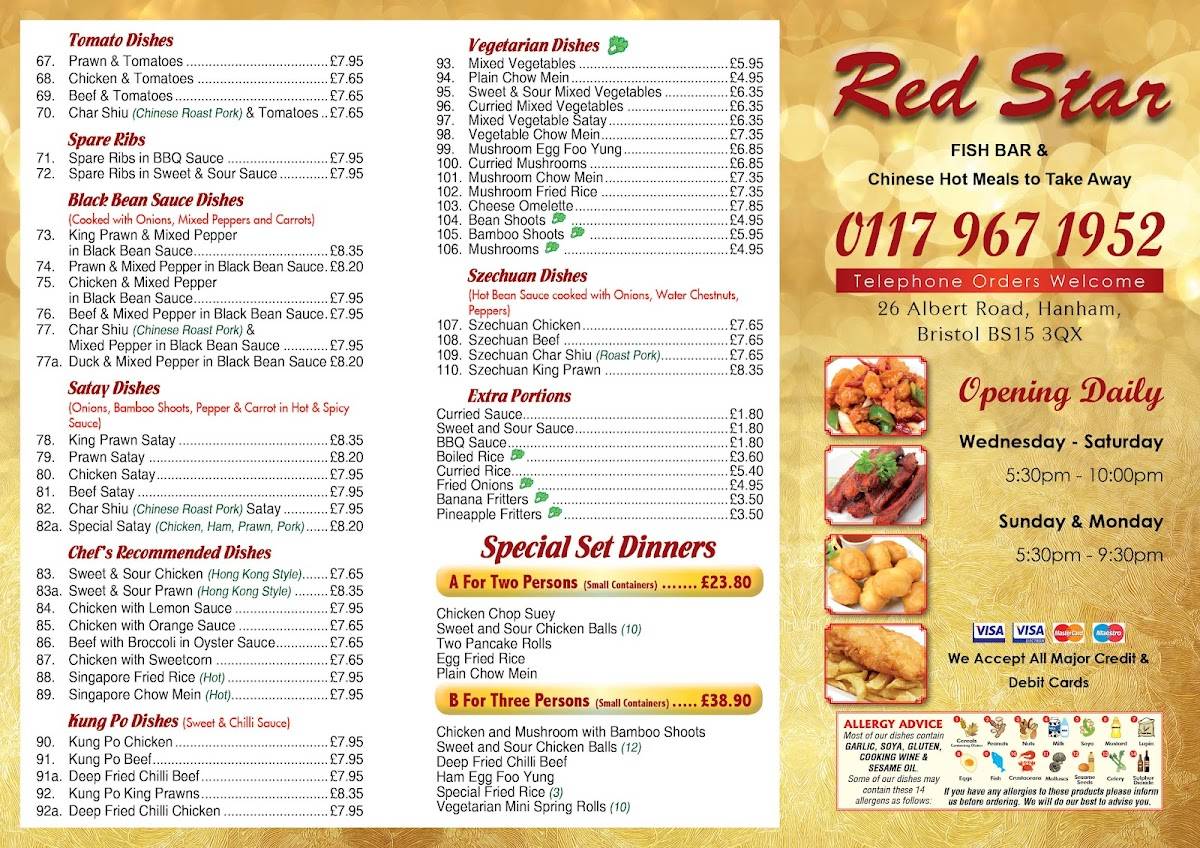 Menu at The Red Star restaurant, Bristol, 26 Albert Rd