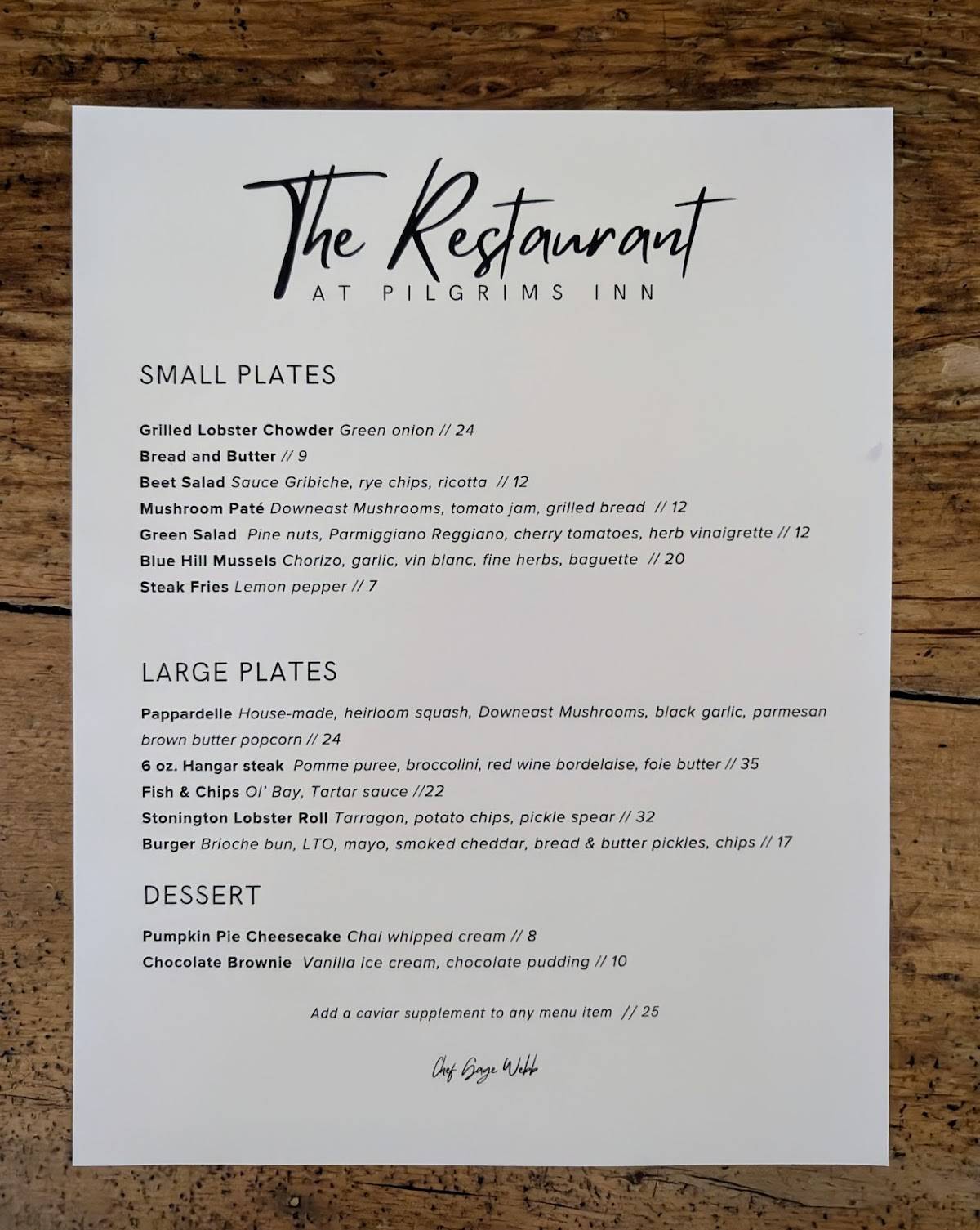 Menu at Pilgrim's Inn pub & bar, Deer Isle, 20 Main St