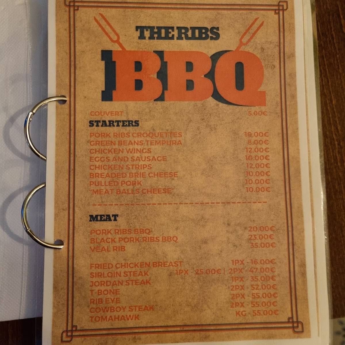 Menu at The Ribs restaurant, Porto