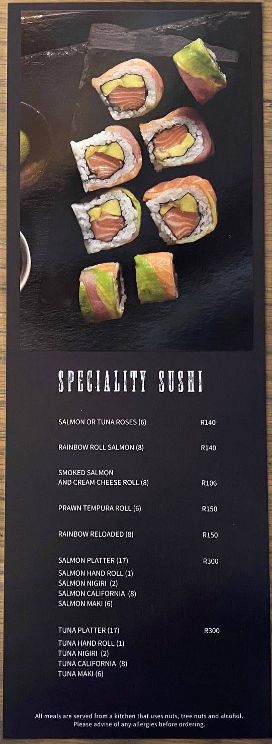 Menu at The Rock-Hazelwood restaurant, Pretoria