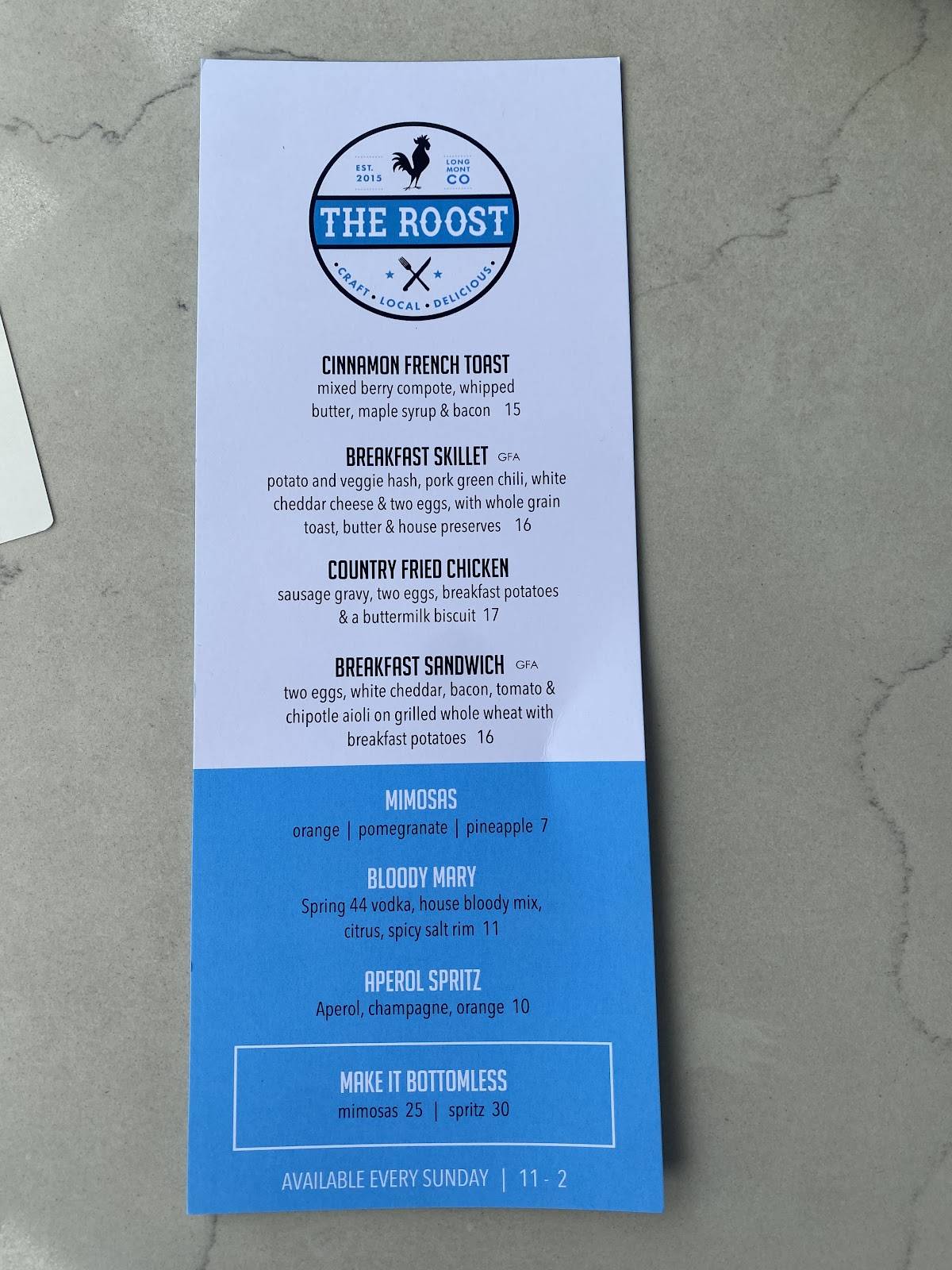 Menu at The Roost pub & bar, Longmont