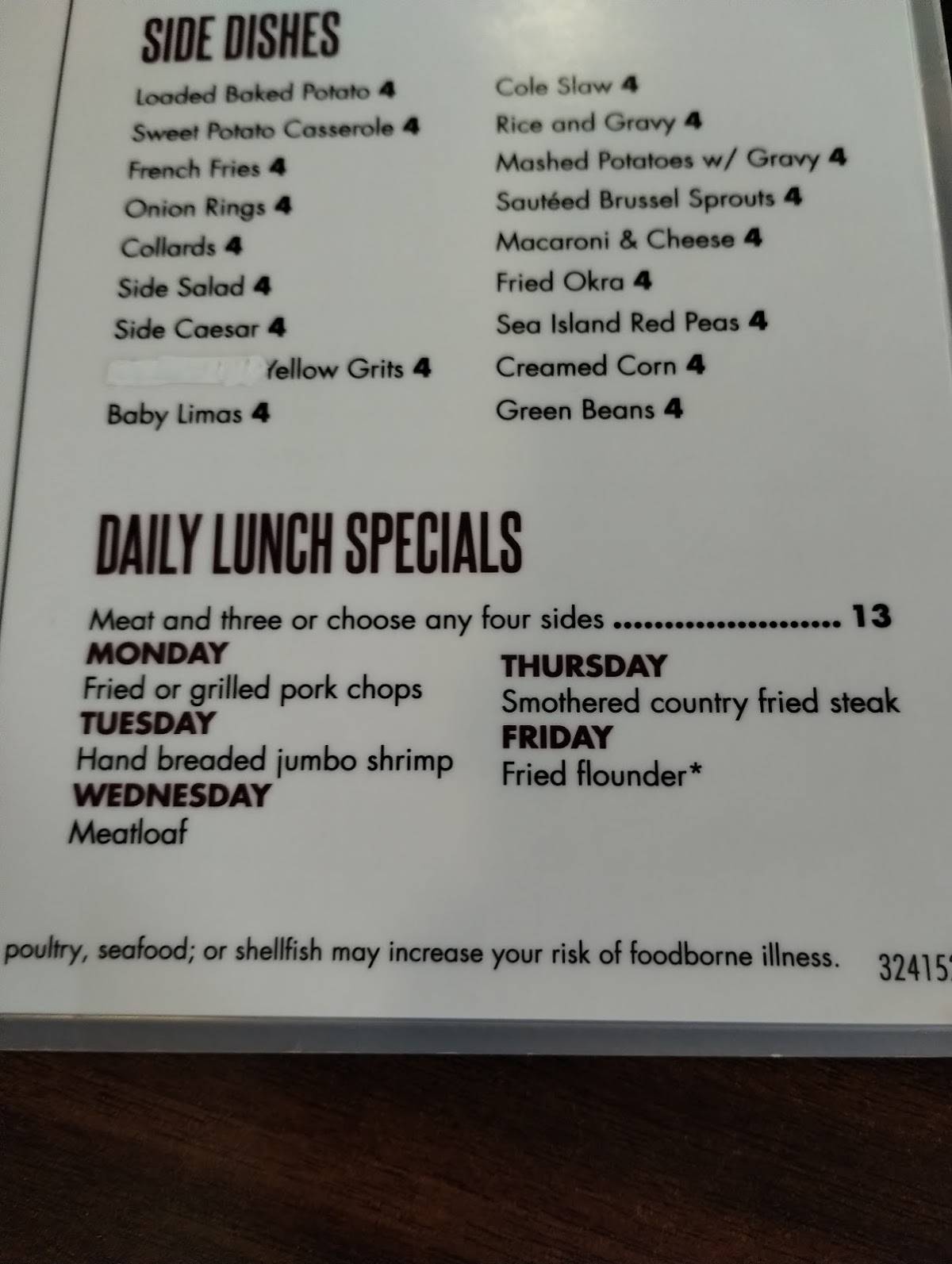 Menu at The Root Cellar B-L restaurant, Batesburg-Leesville