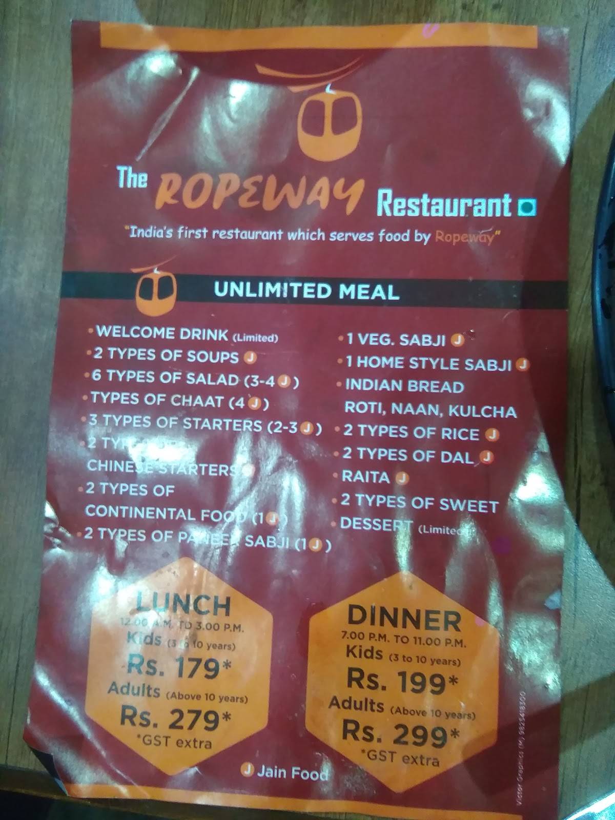 Menu at The Ropeway Restaurant, Surat, shop 101-104