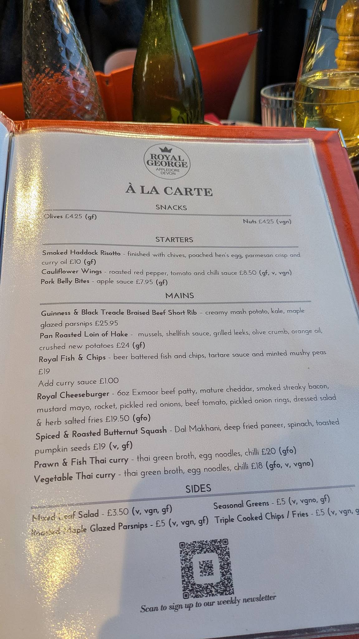 Menu at The Royal George pub & bar, Bideford, Irsha St