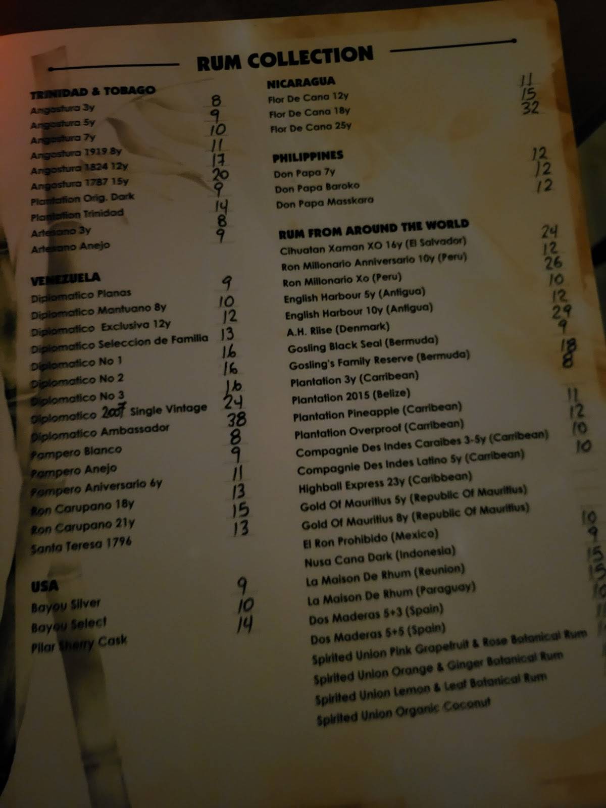Menu at The Rum Bar cocktails & spirits, Naxos, Paralia