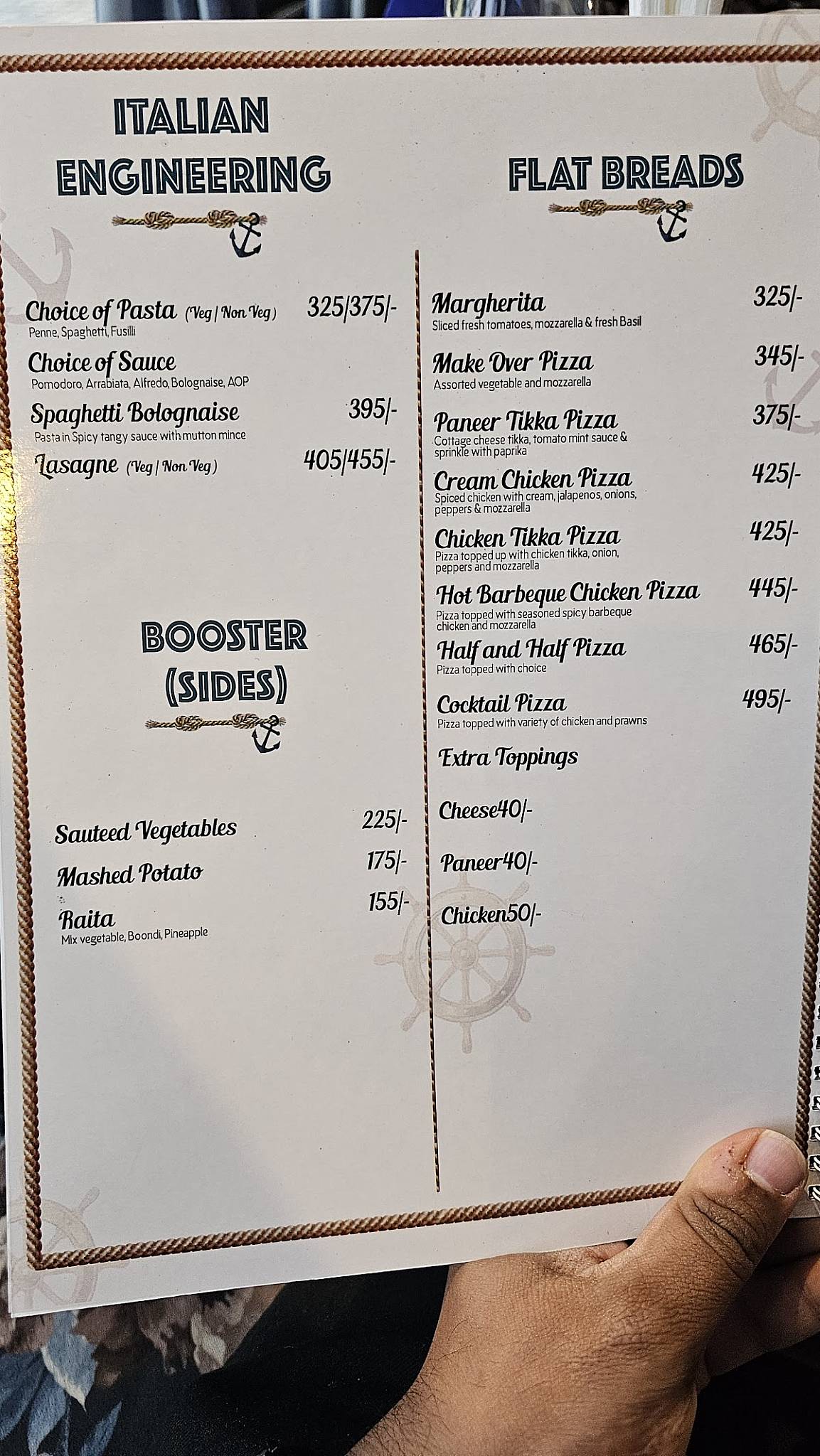 Menu at The Sailor's Knot, Ranchi