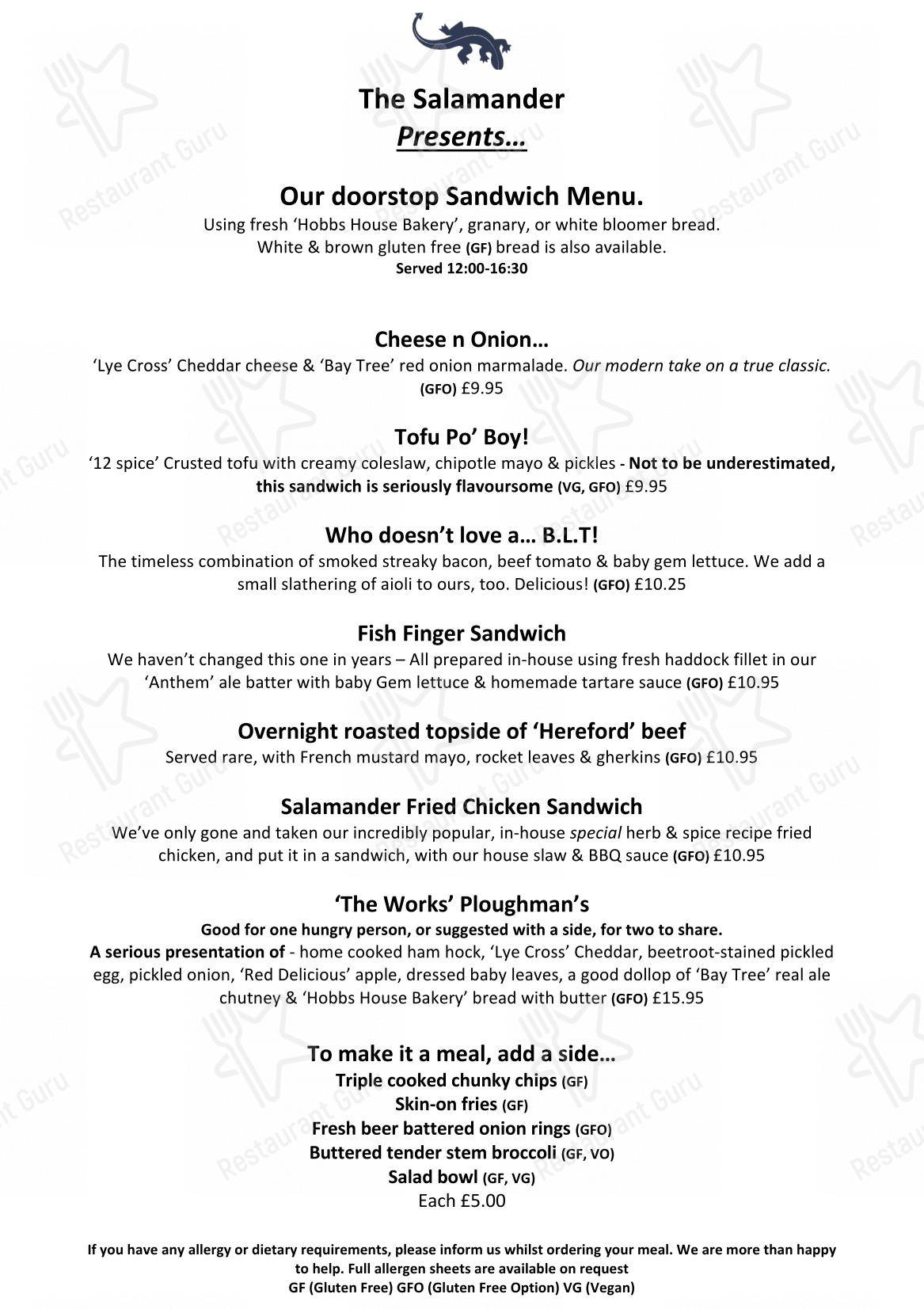 Menu at The Salamander pub & bar, Bath