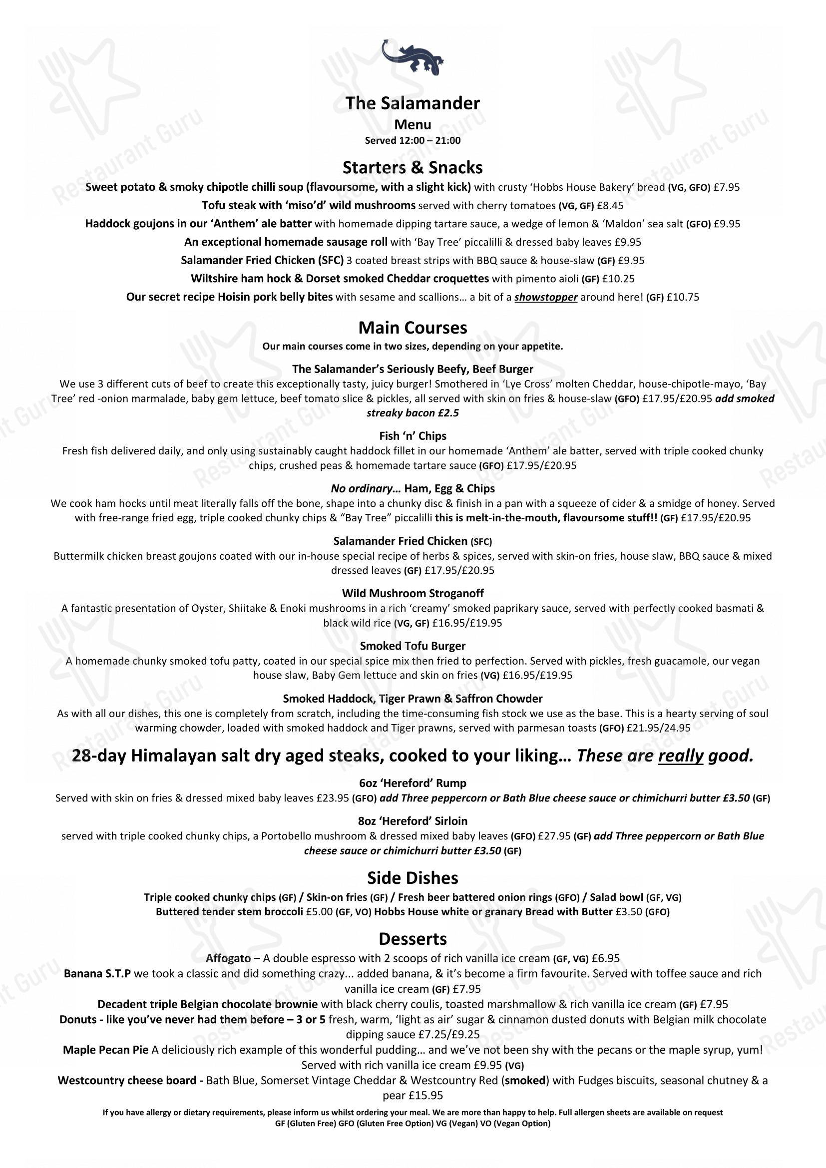 Menu at The Salamander pub & bar, Bath