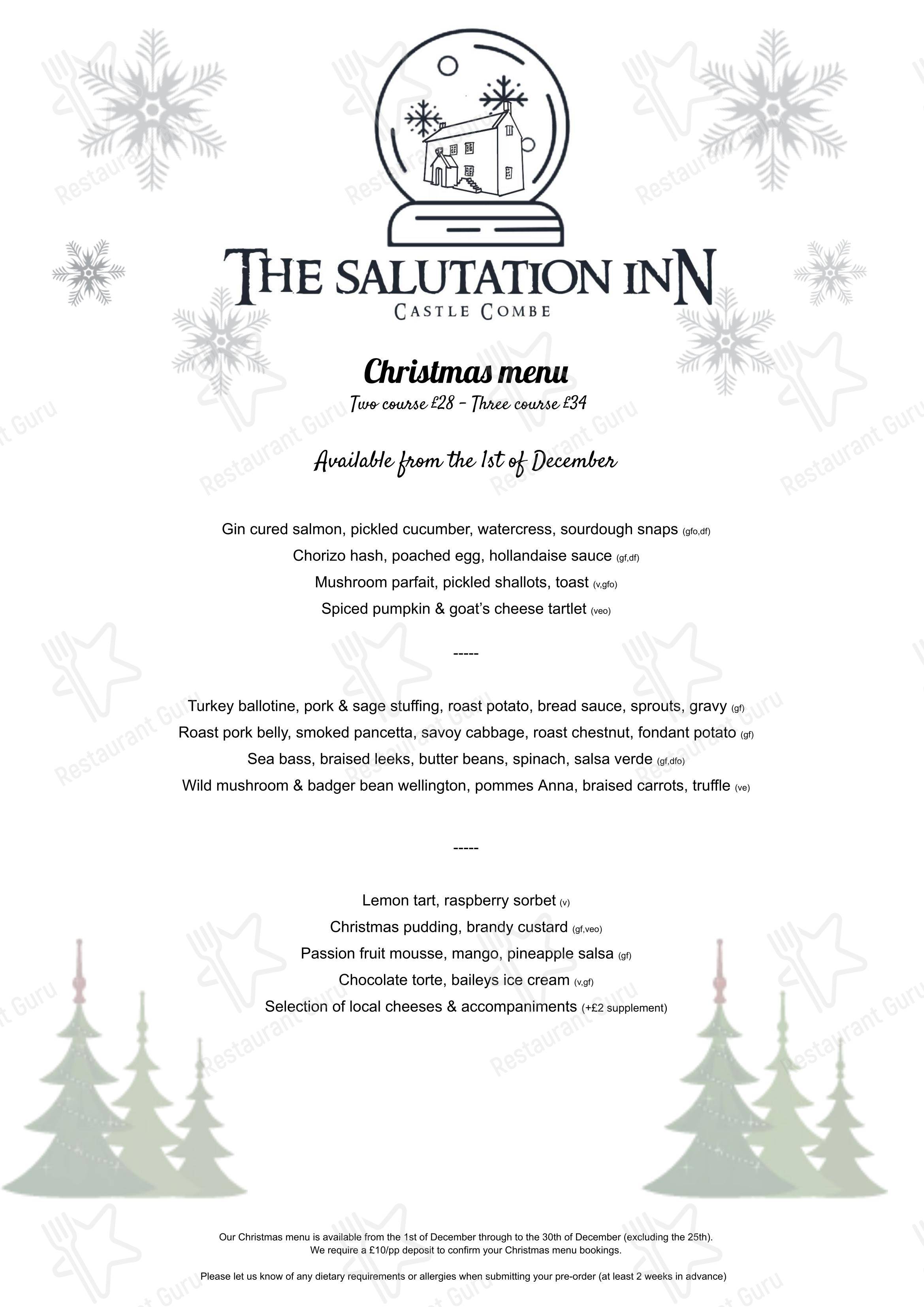 Menu at The Salutation Inn pub & bar, Castle Combe, Gibb Hill