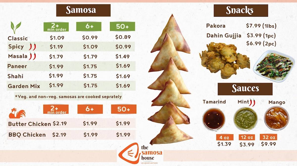 Menu au The Samosa House, Surrey