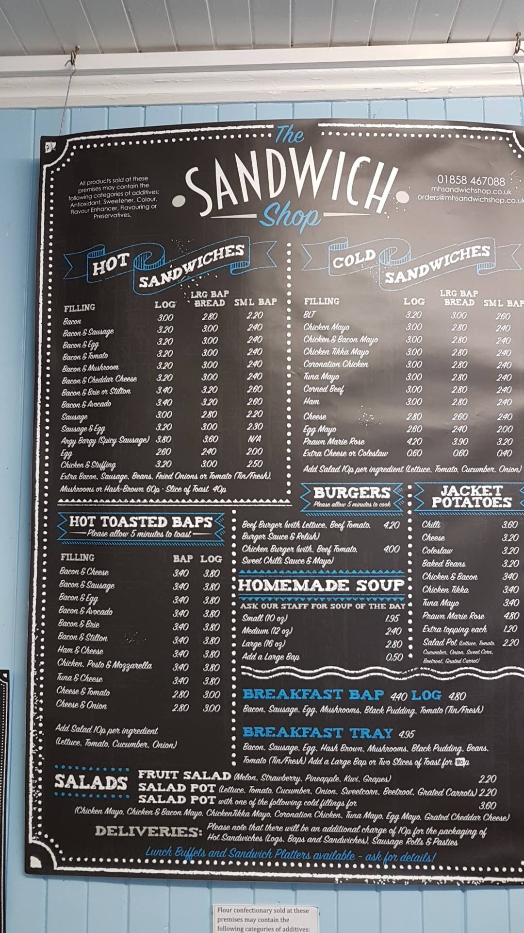 Menu at The Sandwich Shop restaurant, Market Harborough