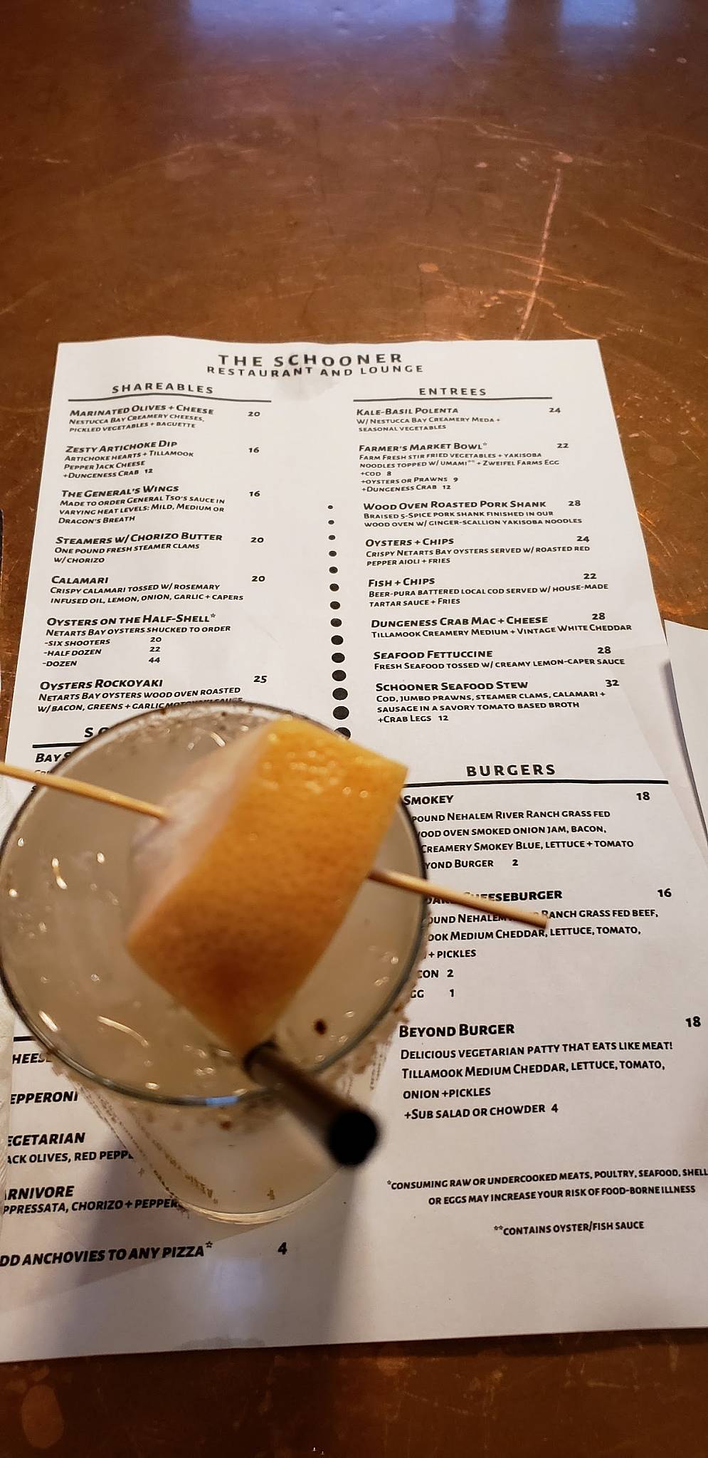 Menu at The Schooner Restaurant & Lounge, Netarts