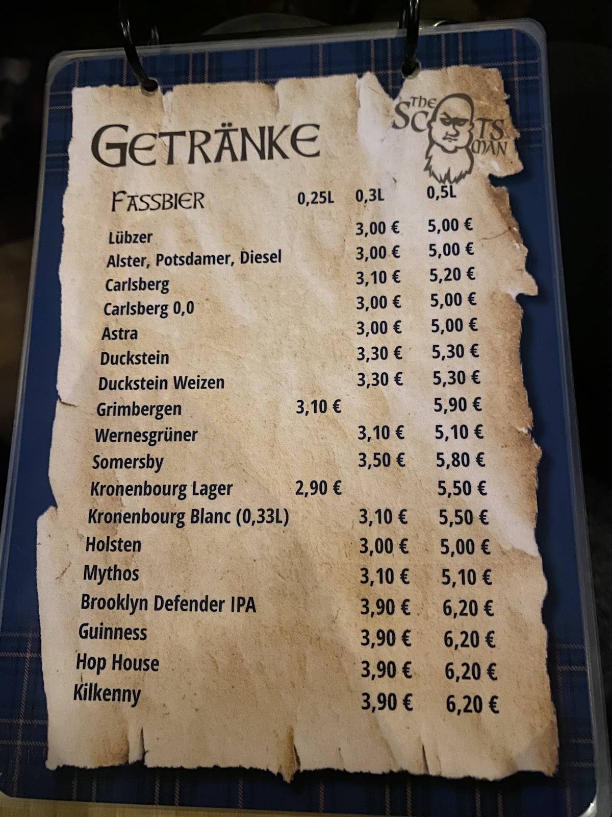 Speisekarte von The Scotsman pub & Bar, Schwerin