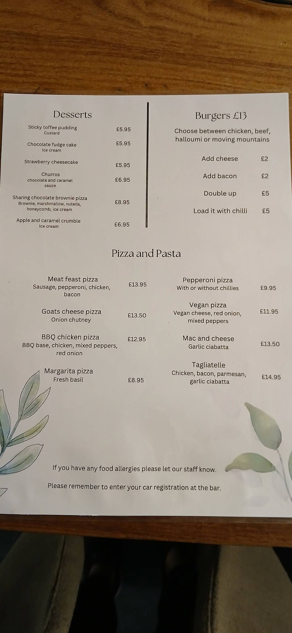 Menu at The Seahorse Pub, Gosport
