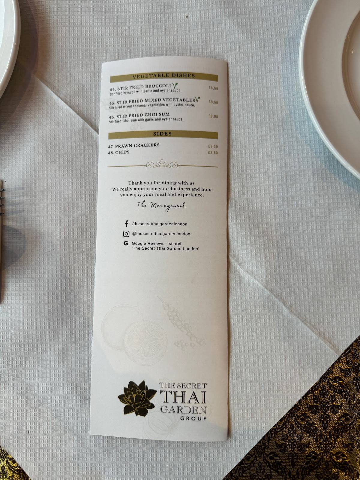 Carta de The Secret Thai Garden, Potters Bar, Potters Bar