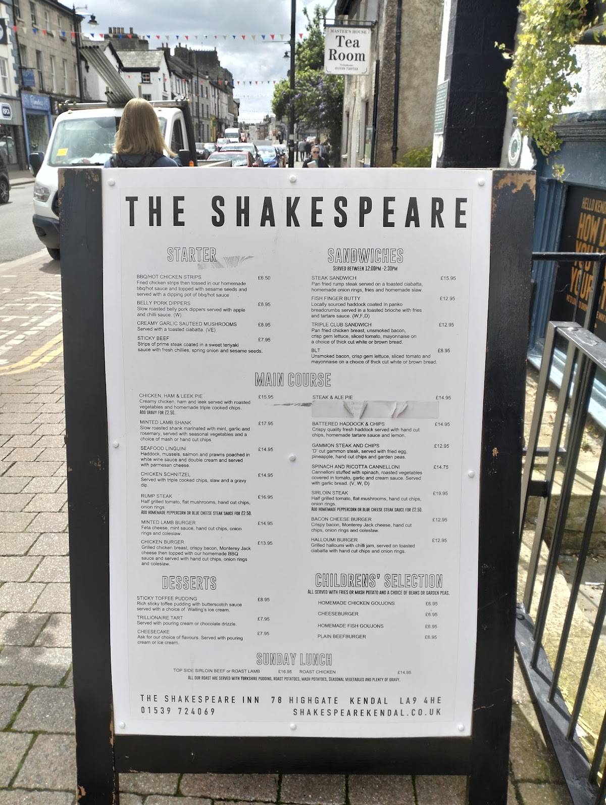 Menu at The Shakespeare Inn (B&B, Accommodation And Eatery) pub & bar ...