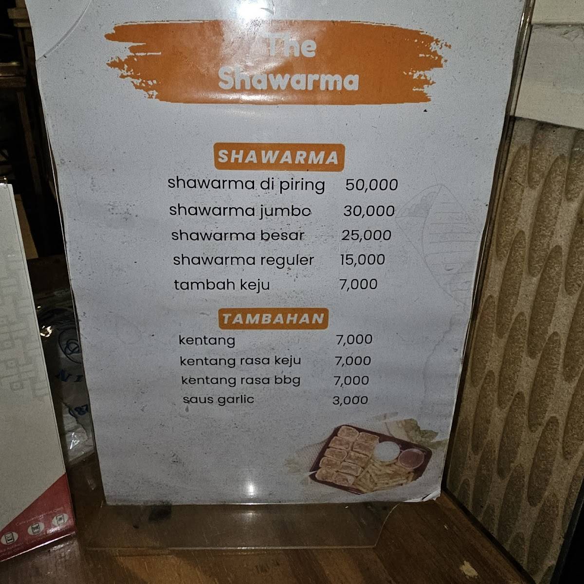 Menu at The Shawarma restaurant, Bogor