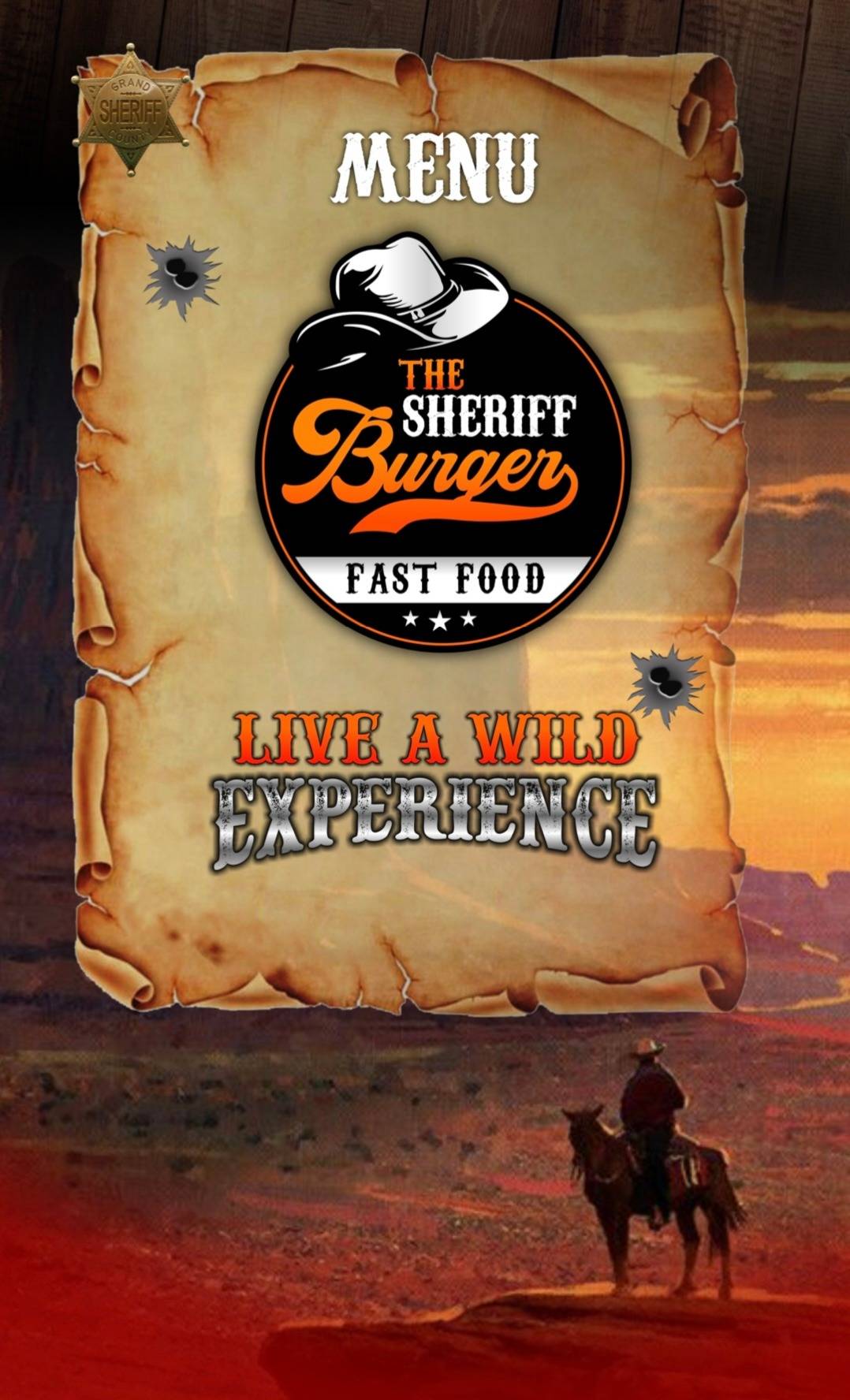 Menu at The Sheriff Burger restaurant, Simpsonville
