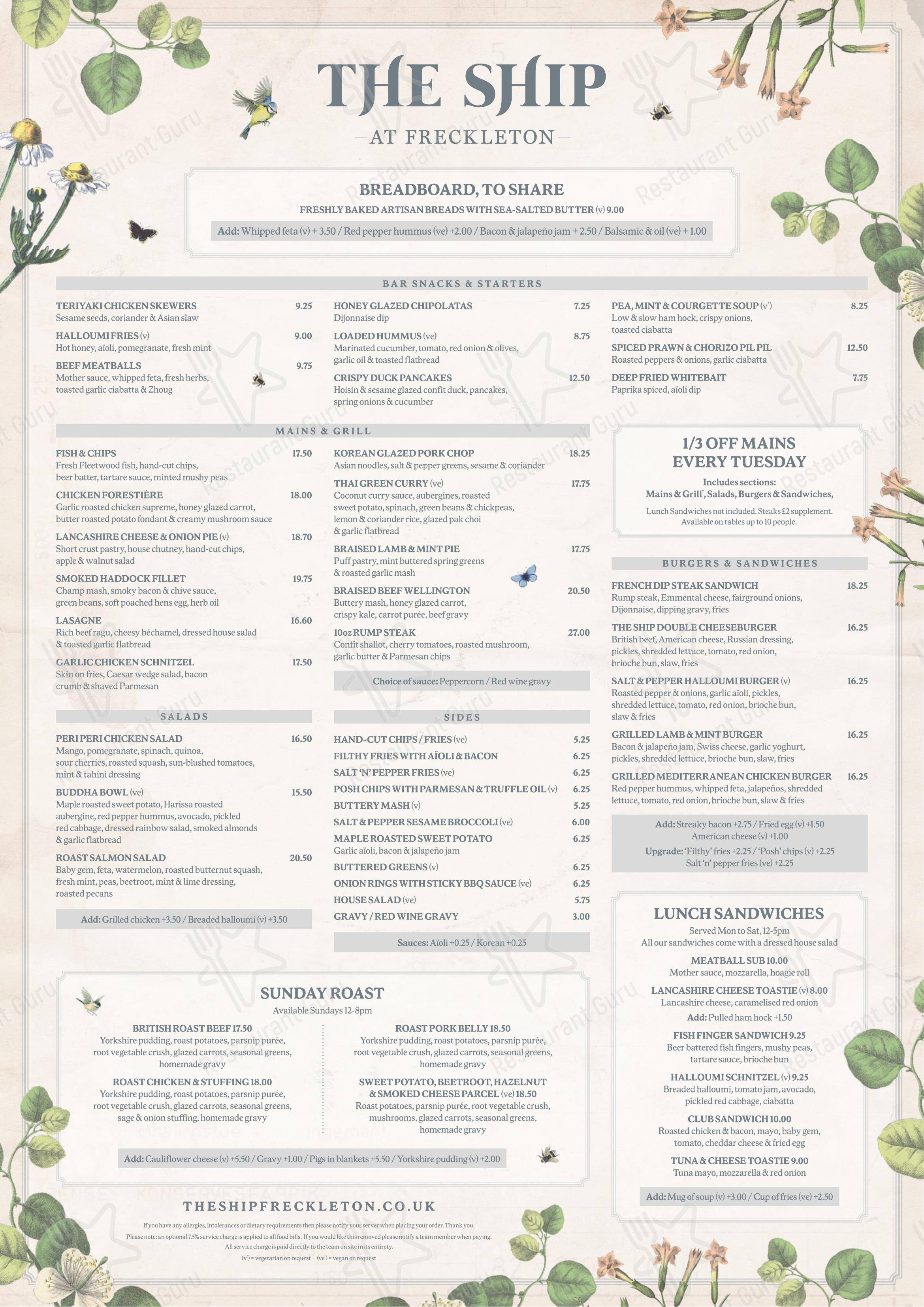 Menu at The Ship pub & bar, Freckleton