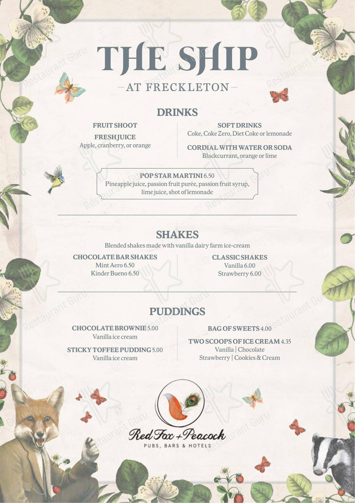 Menu at The Ship pub & bar, Freckleton
