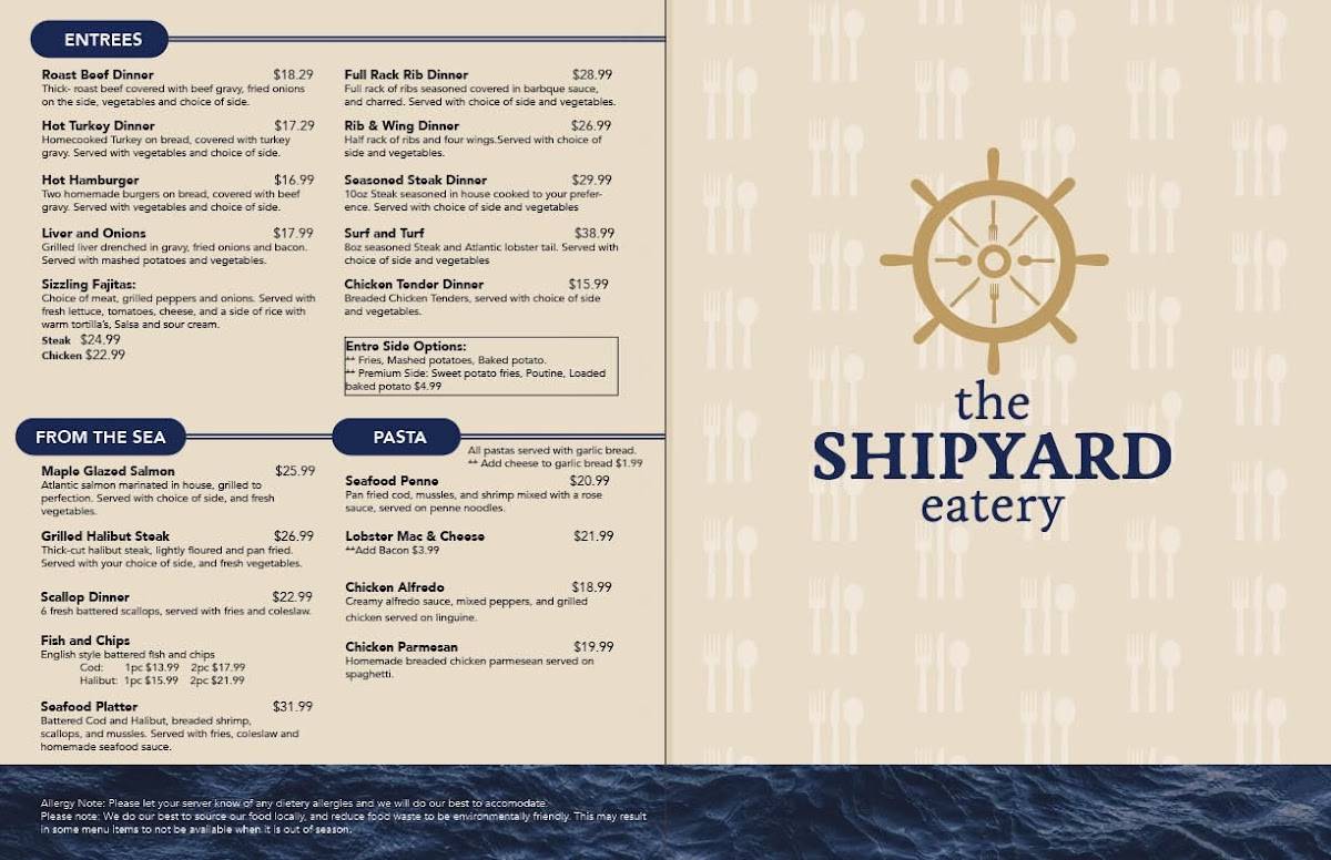 Menu at The Shipyard Eatery restaurant, Corner Brook