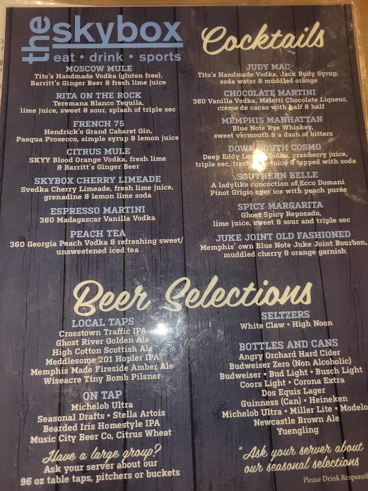 Menu at The Skybox Grill pub & bar, Collierville, W Poplar Ave #101