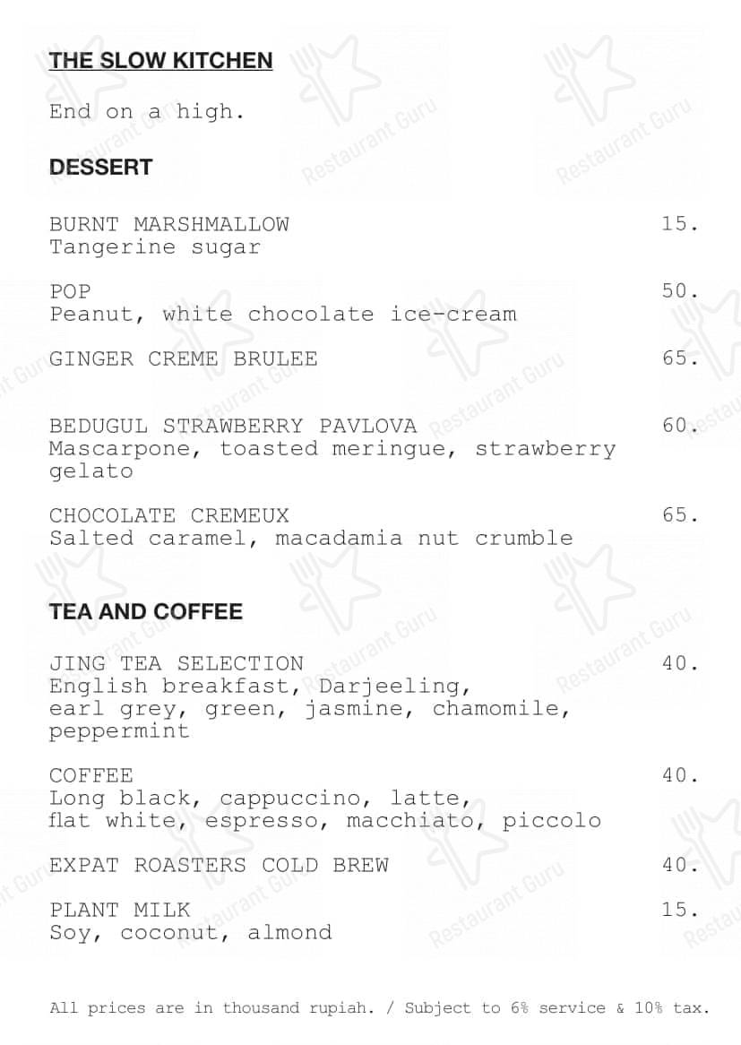 Menu at The Slow Kitchen and Bar, Mengwi