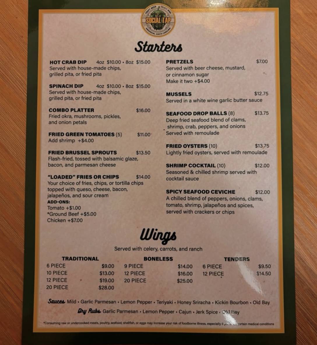 Menu at The Social Tap and Table pub & bar, Anderson