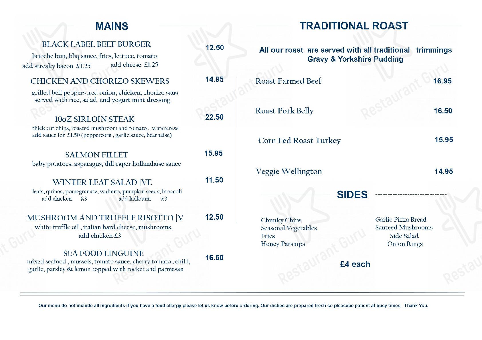 Menu at The Spotted Cow pub & bar, Farnham, The Spotted Cow