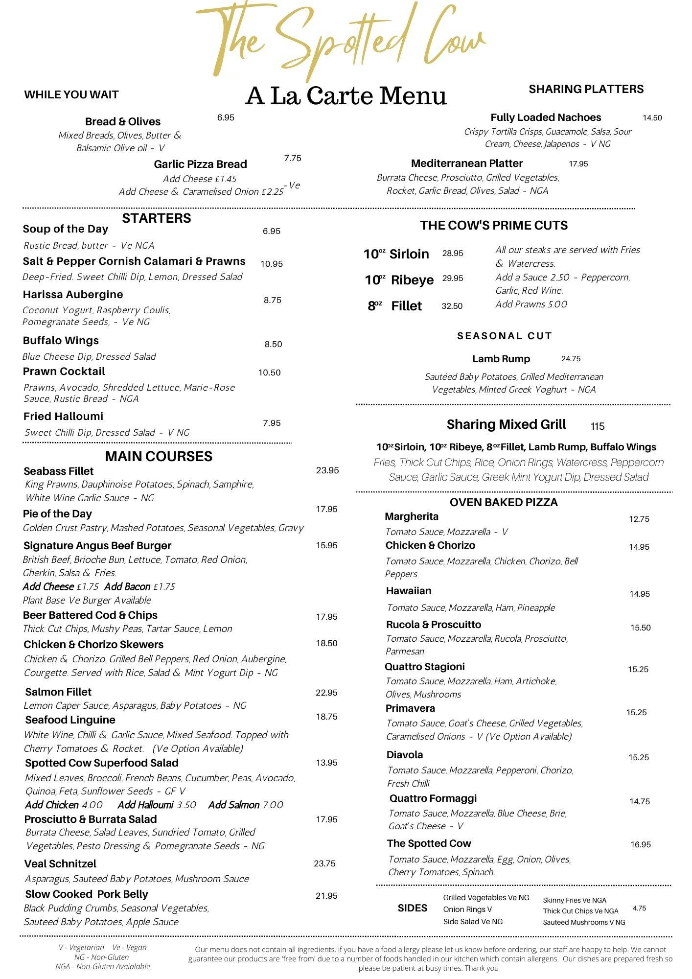 Menu at The Spotted Cow pub & bar, Farnham, The Spotted Cow