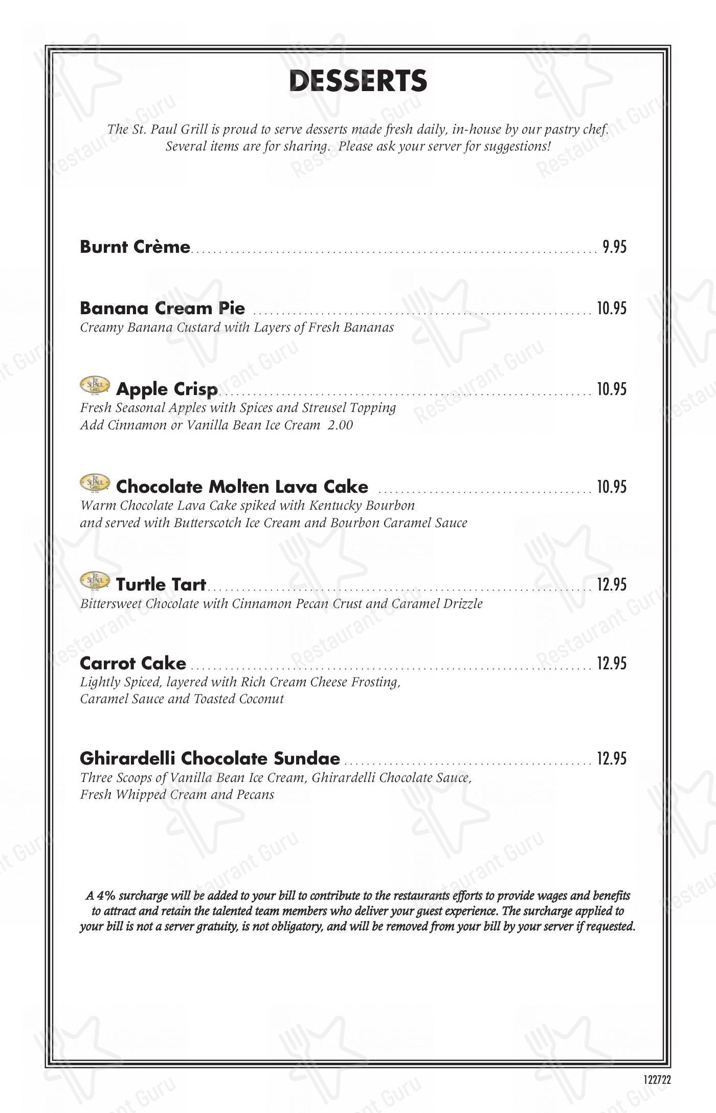 Menu at The St. Paul Grill pub & bar, Saint Paul