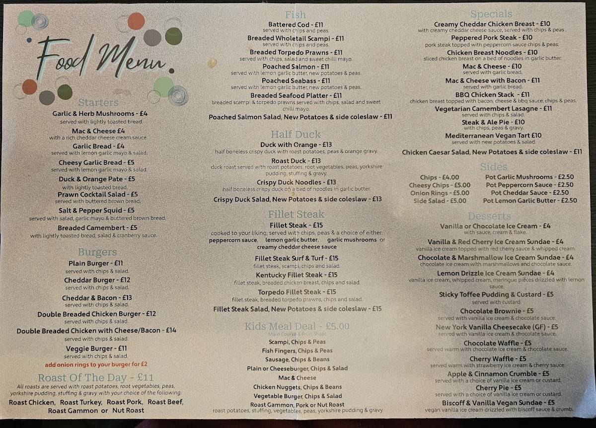 Menu at The Star Inn pub & bar, Pevensey Bay, Sluice Ln