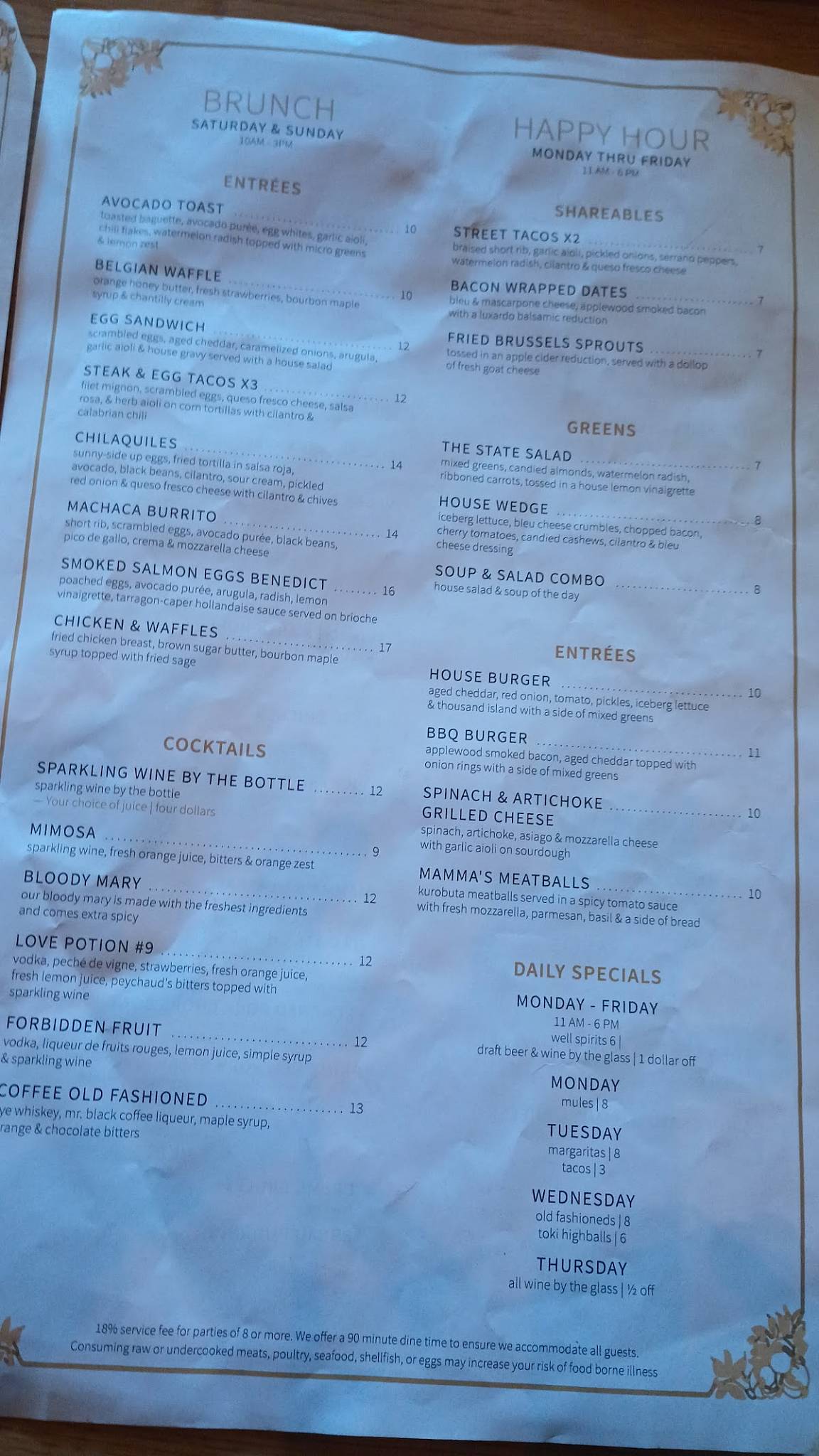 Menu at The State pub & bar, Monrovia