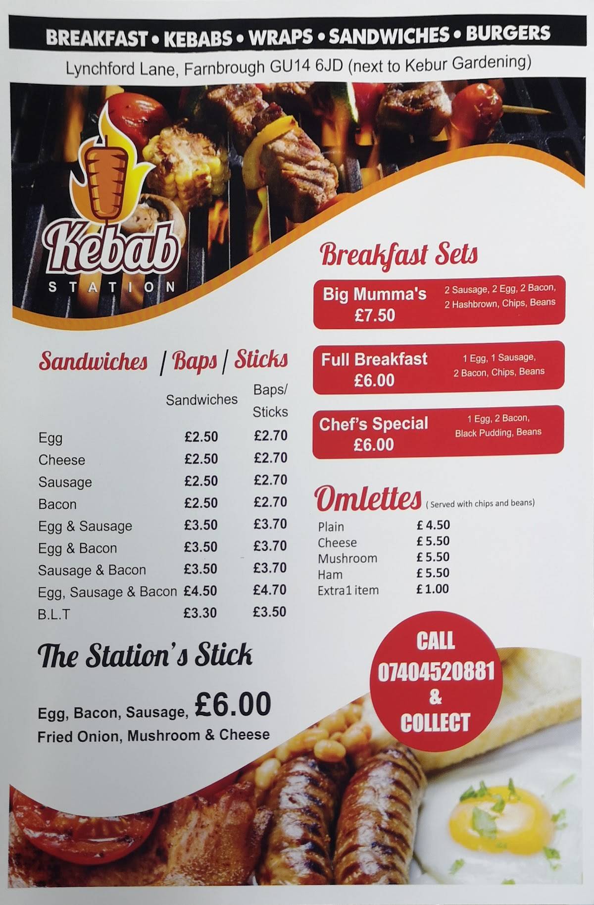 Menu at The Station Breakfast and Kebab Van, Farnborough