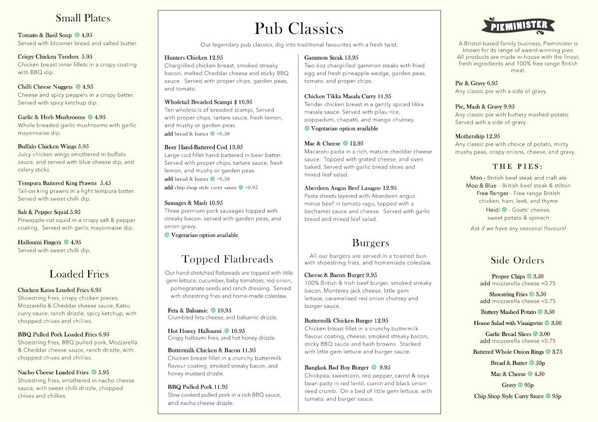 Menu at The Steam Wagon Inn pub & bar, Shrewsbury, Mount Pleasant Rd