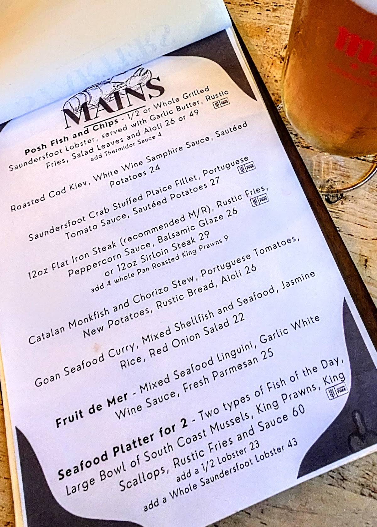 Menu at The Stone Crab restaurant, Saundersfoot