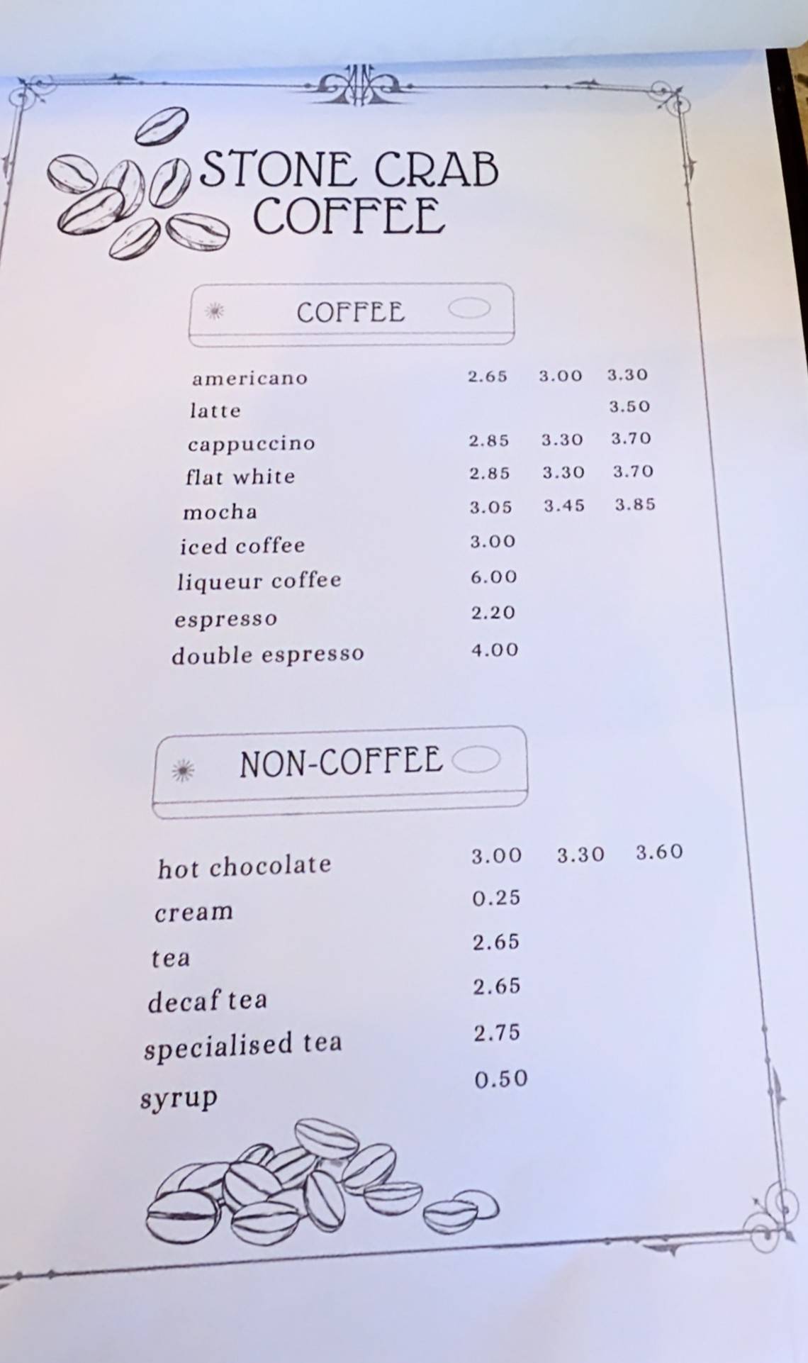 Menu at The Stone Crab restaurant, Saundersfoot