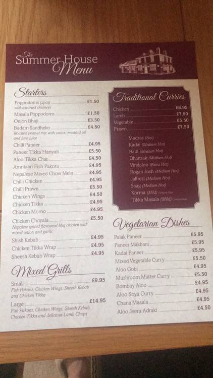 Menu at The Summer House pub & bar, Wolverhampton, 290 New Hampton Rd W