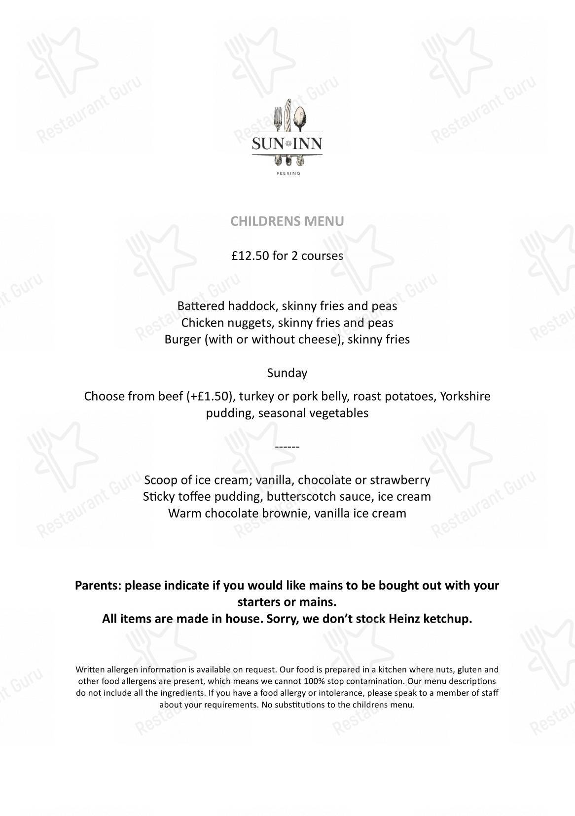 Menu at The Sun Inn pub & bar, Coggeshall