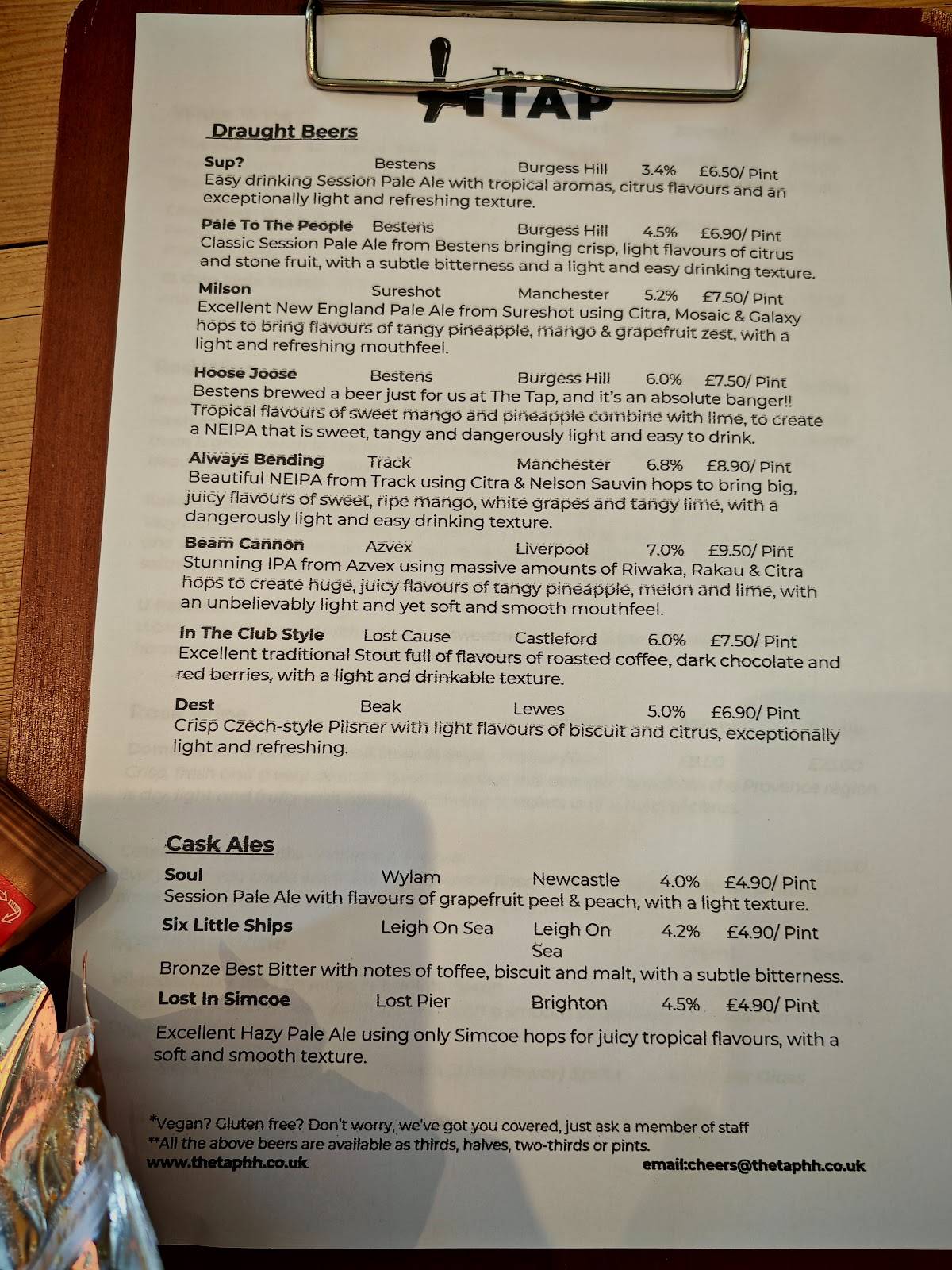 Menu at The Tap pub & bar, Haywards Heath