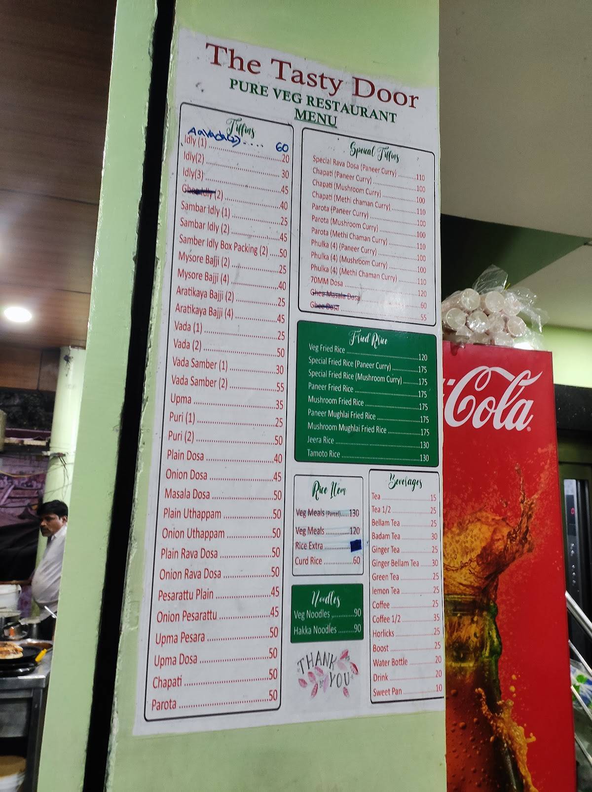 Menu at The Tasty Door, Rajahmundry, main railway station in gate