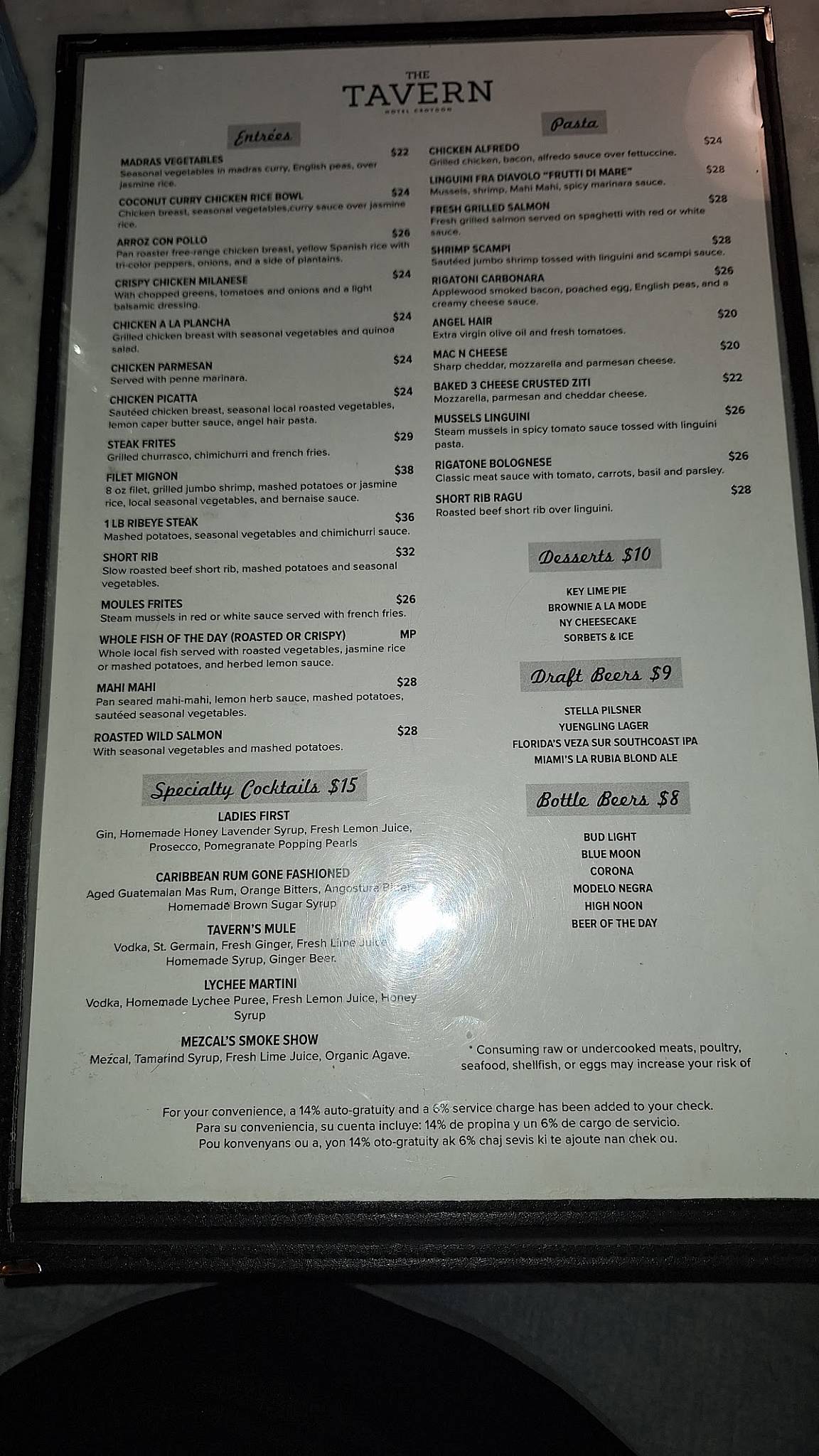 Menu at The Tavern - American Restaurant in Miami Beach, Miami Beach ...