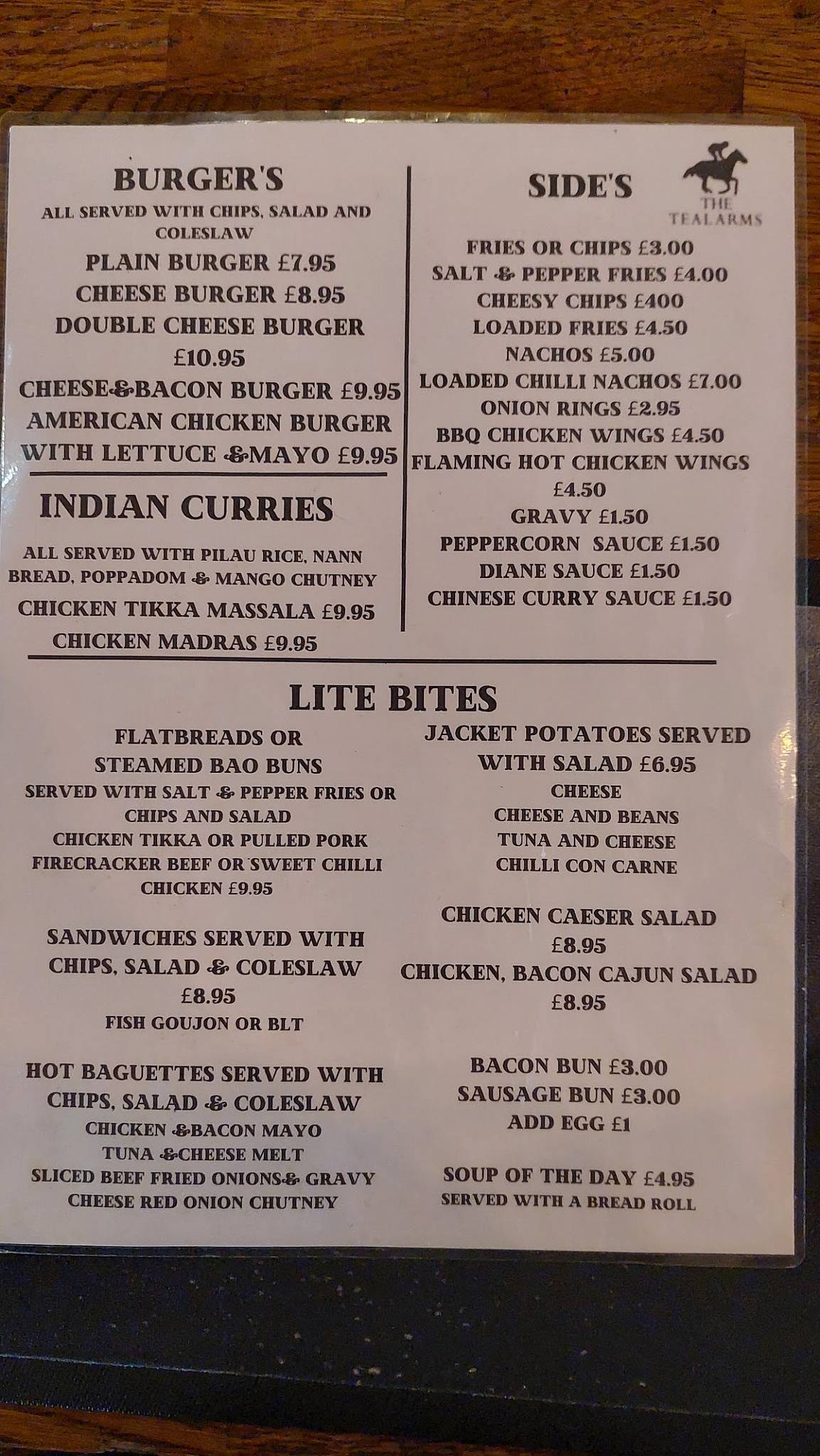 Menu at The Teal Arms pub & bar, Stockton-on-Tees