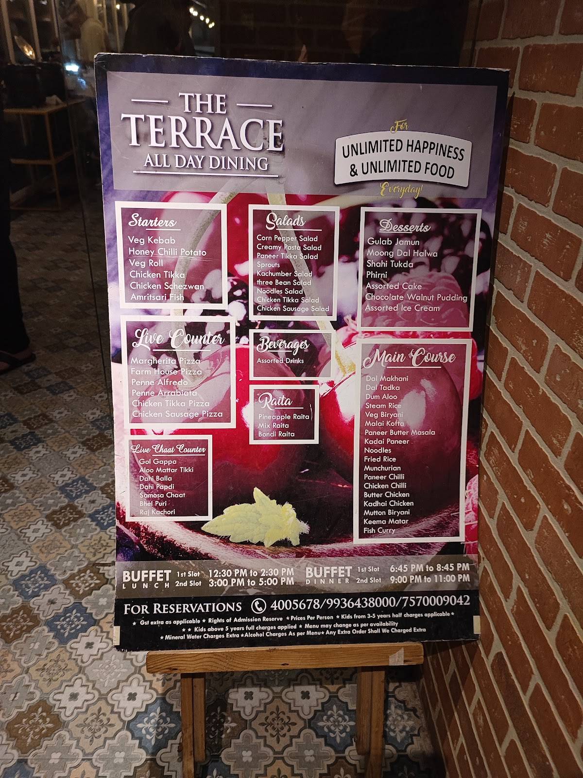 Menu at The Terrace, Lucknow