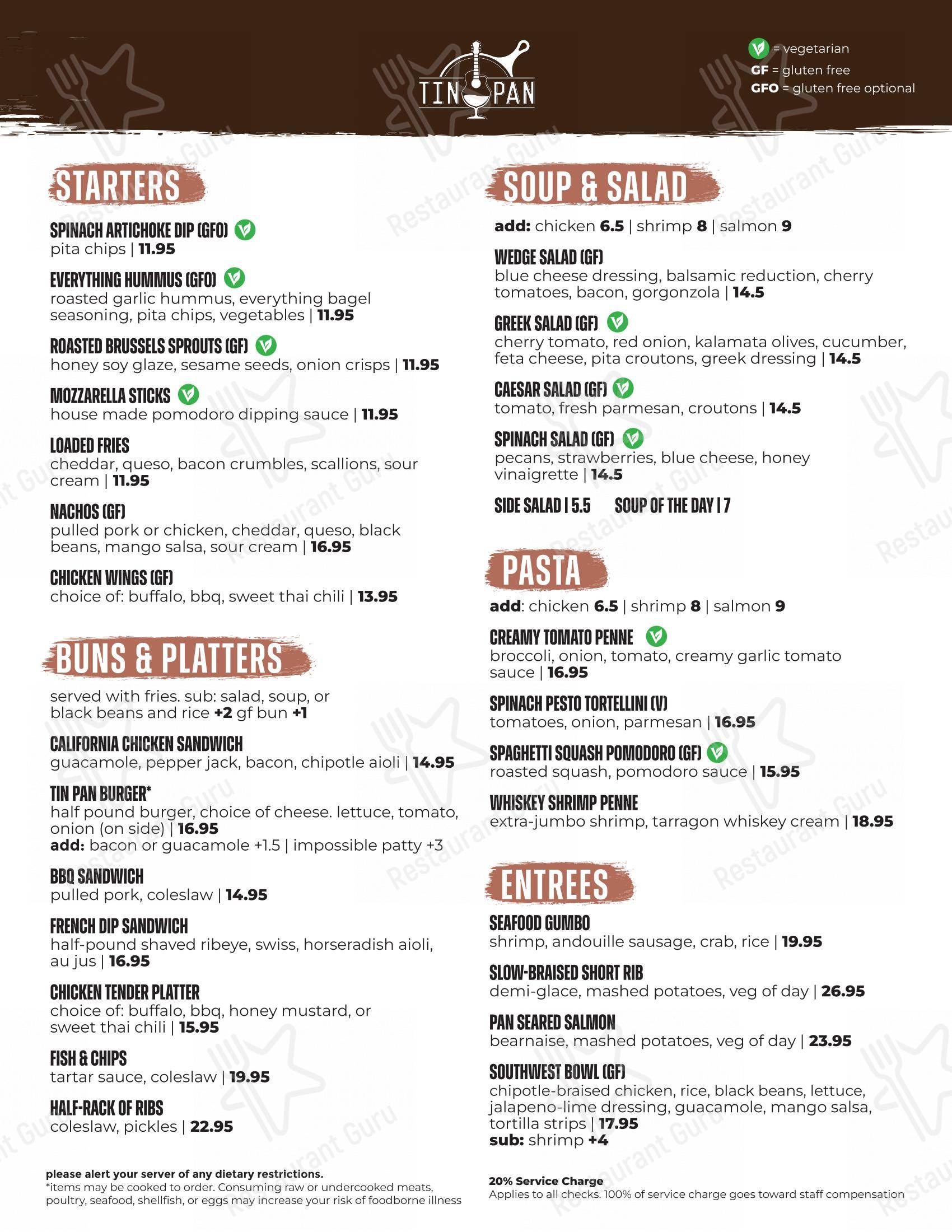 Menu at The Tin Pan pub & bar, Richmond